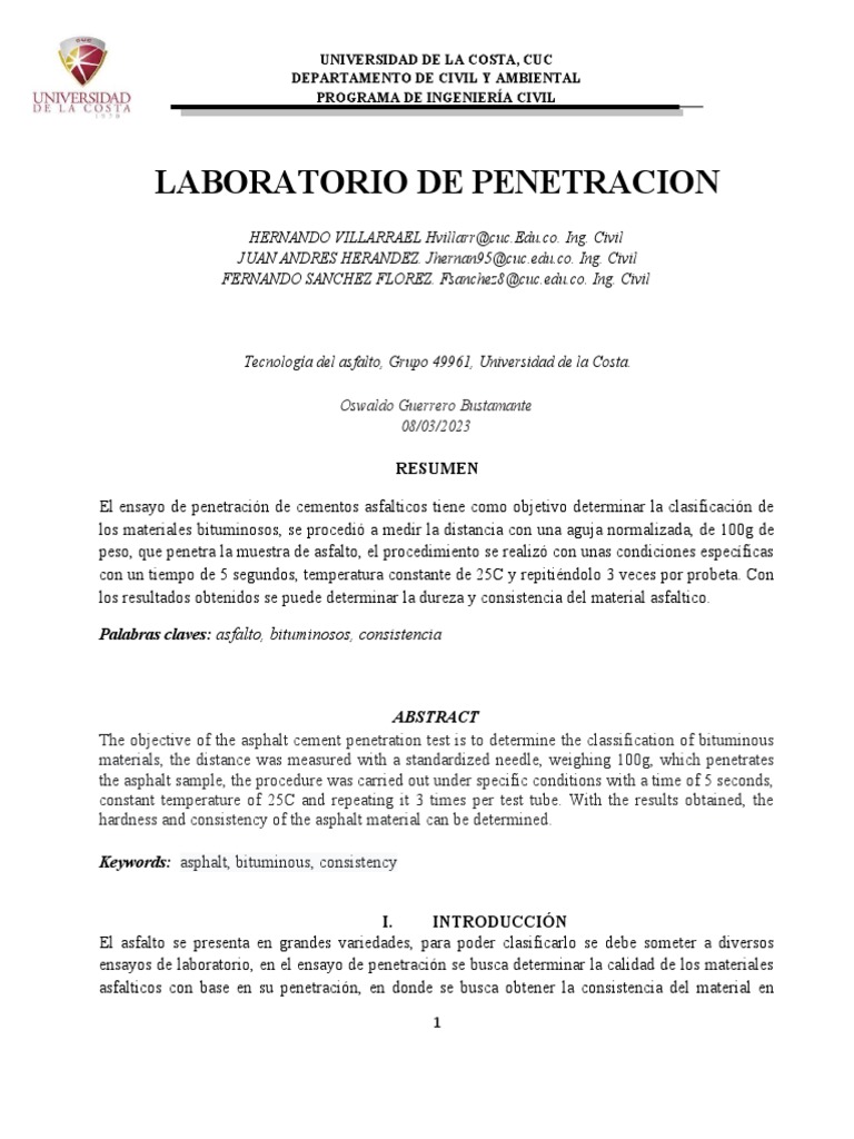 Lab Penetracion y Lab Punto Ablandamiento | PDF | Asfalto | Termómetro Lab Penetracion y Lab Punto Ablandamiento | PDF | Asfalto | Termómetro