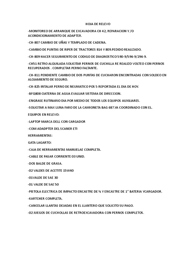 Formato Hoja de Relevo | PDF