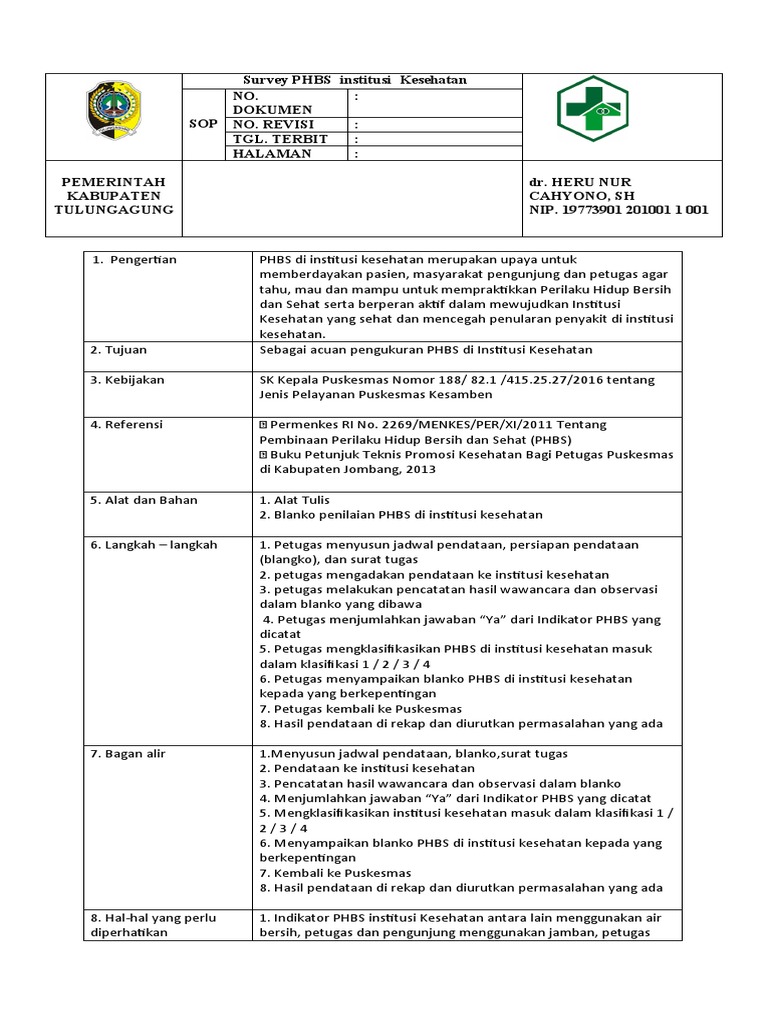 SOP Survey PHBS Institusi Kesehatan | PDF