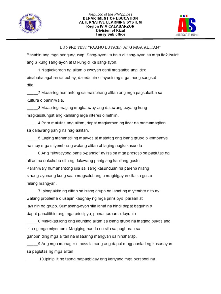 Department of Education Alternative Learning System Region Iv-A ...