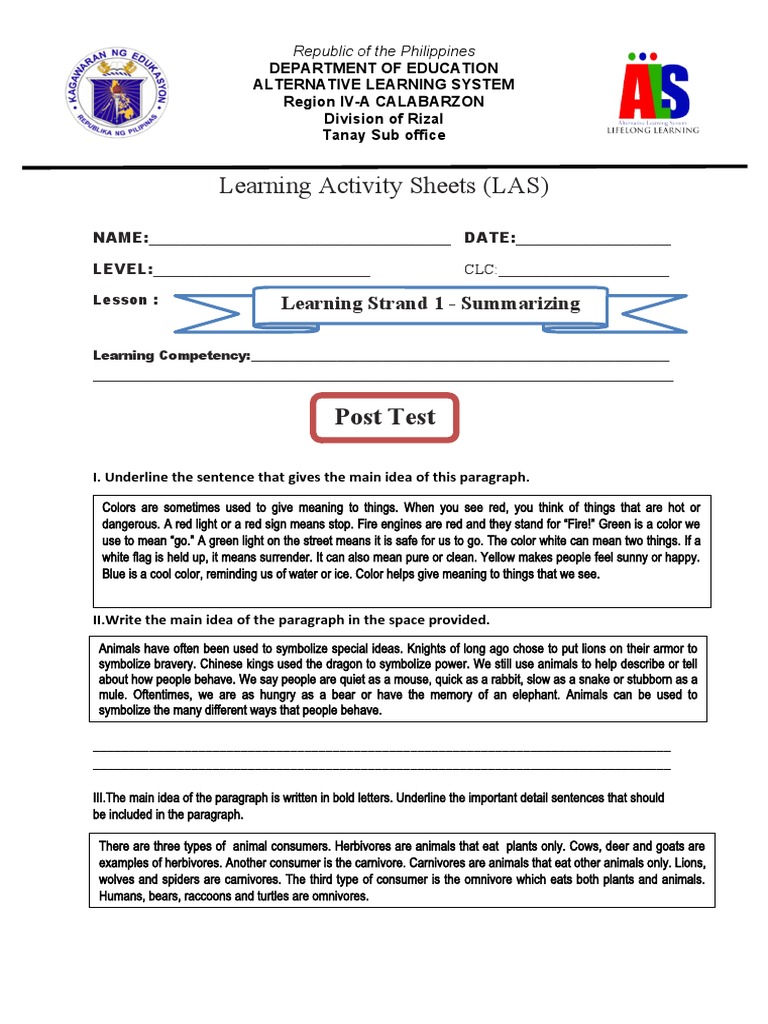 Als JHS Pre Test Post Test | PDF