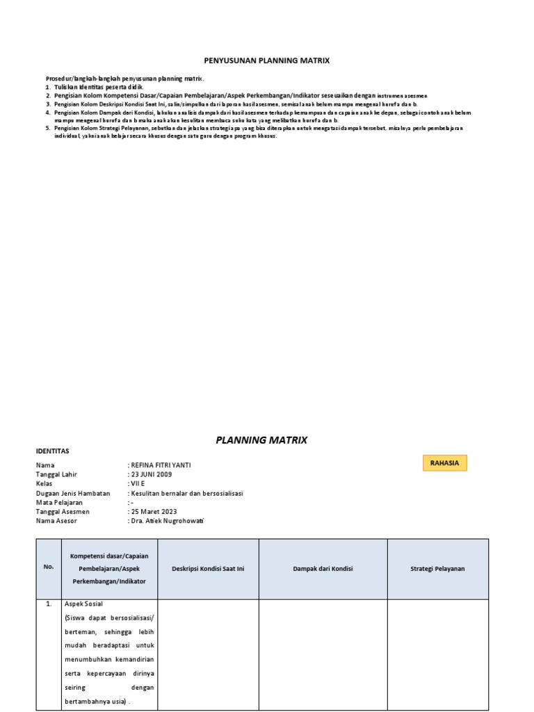 PLANNING MATRIX-Revisi | PDF
