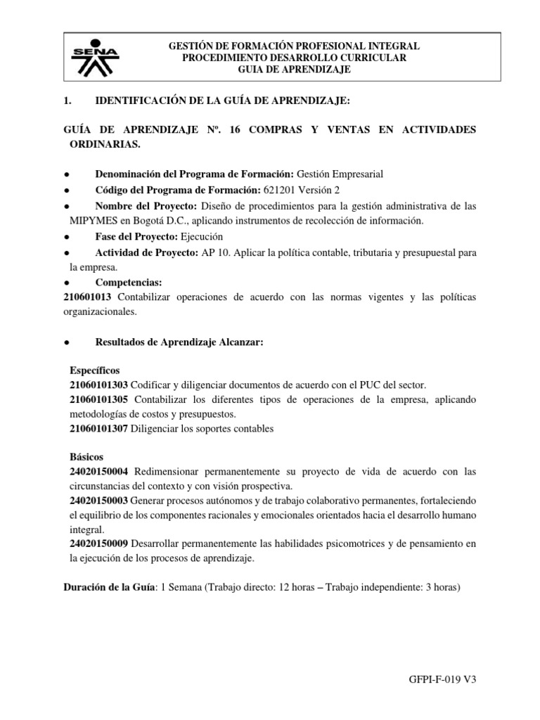 GFPI-F-019 Guia 16. Compras y Ventas en Actividades Ordinarias | PDF | Contabilidad | normas ...