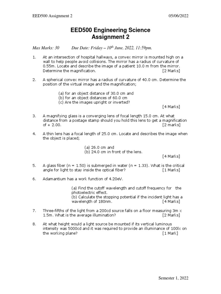 EED500 Engineering Science Assignment 2: Max Marks: 30 Due Date: Friday ...