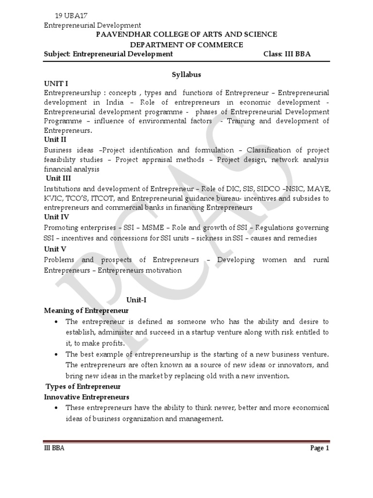 Paavendhar College of Arts and Science Department of Commerce Subject ...