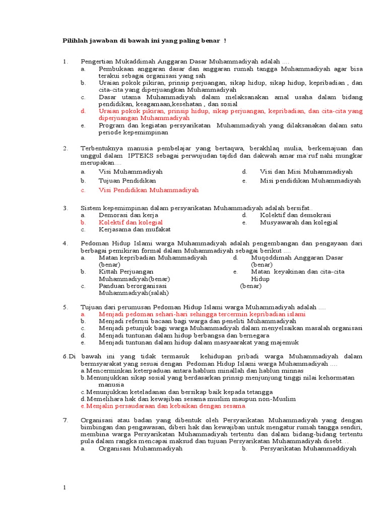 Latihan Soal Aik Iv Kemuhammadiyahan | PDF