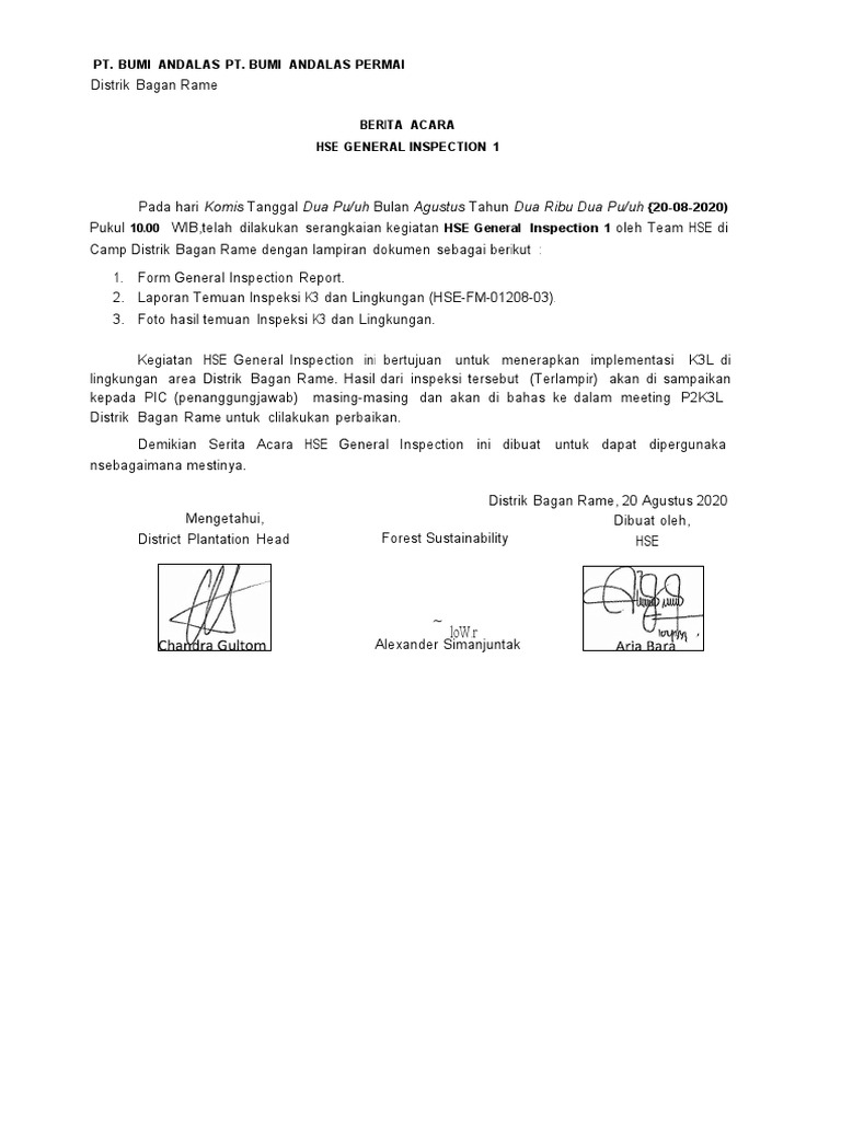 Hse General Inspection Bagan Rame 2020 Pdf