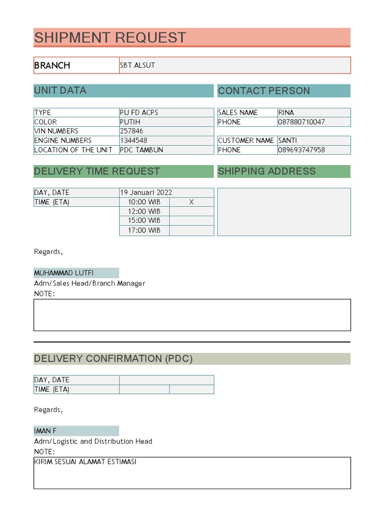 Shipment Request: Branch | PDF