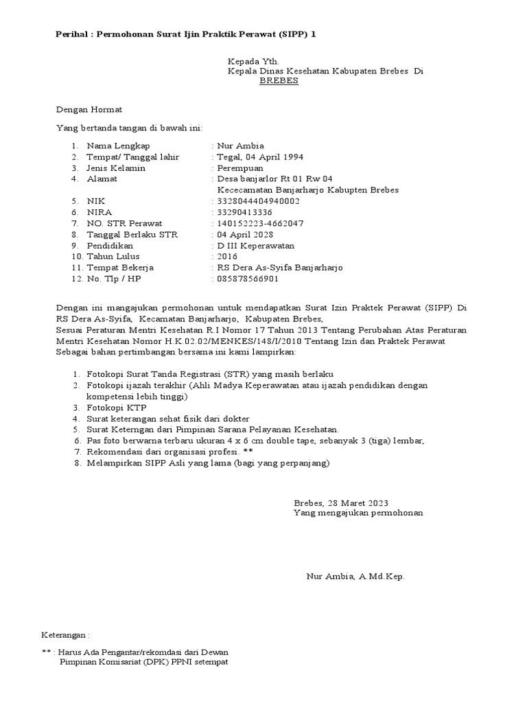 FORMULIR PERMOHONAN SIPP 1 Ambia | PDF