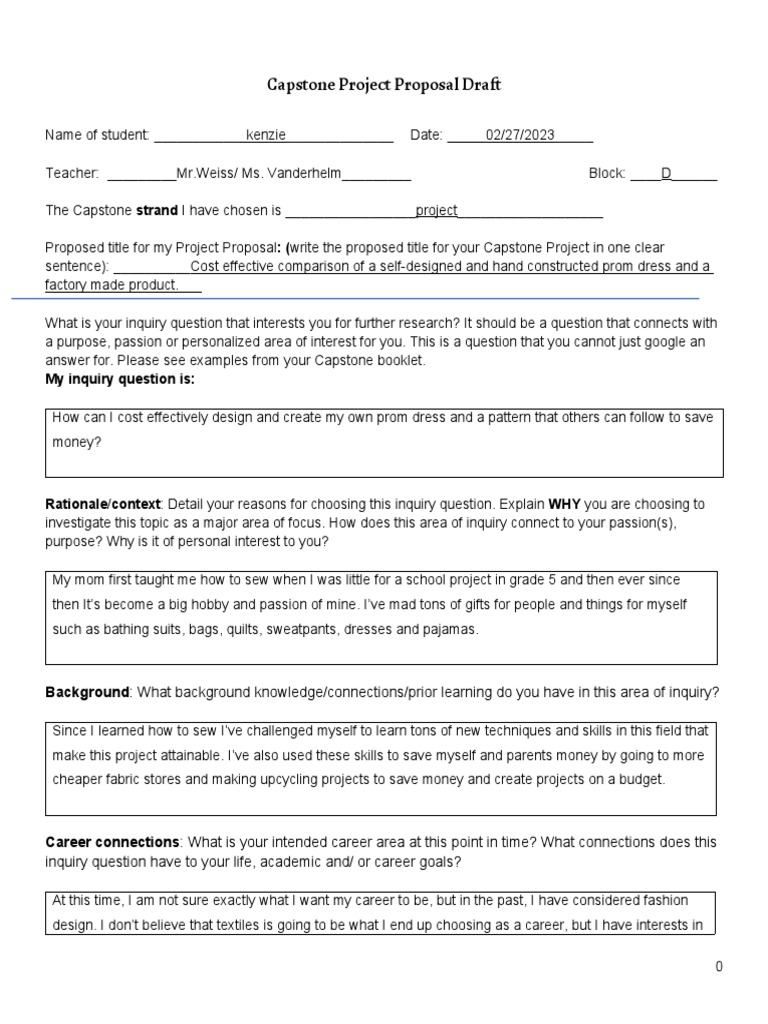 Capstone Project Proposal-Kenzie | PDF | Sewing | Mentorship