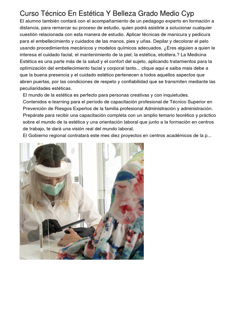 Curso para Formarte Como T?cnico en Est?tica Y Cosm?tica T?cnico en Est?tica Y Belleza TBHVN PDF ...