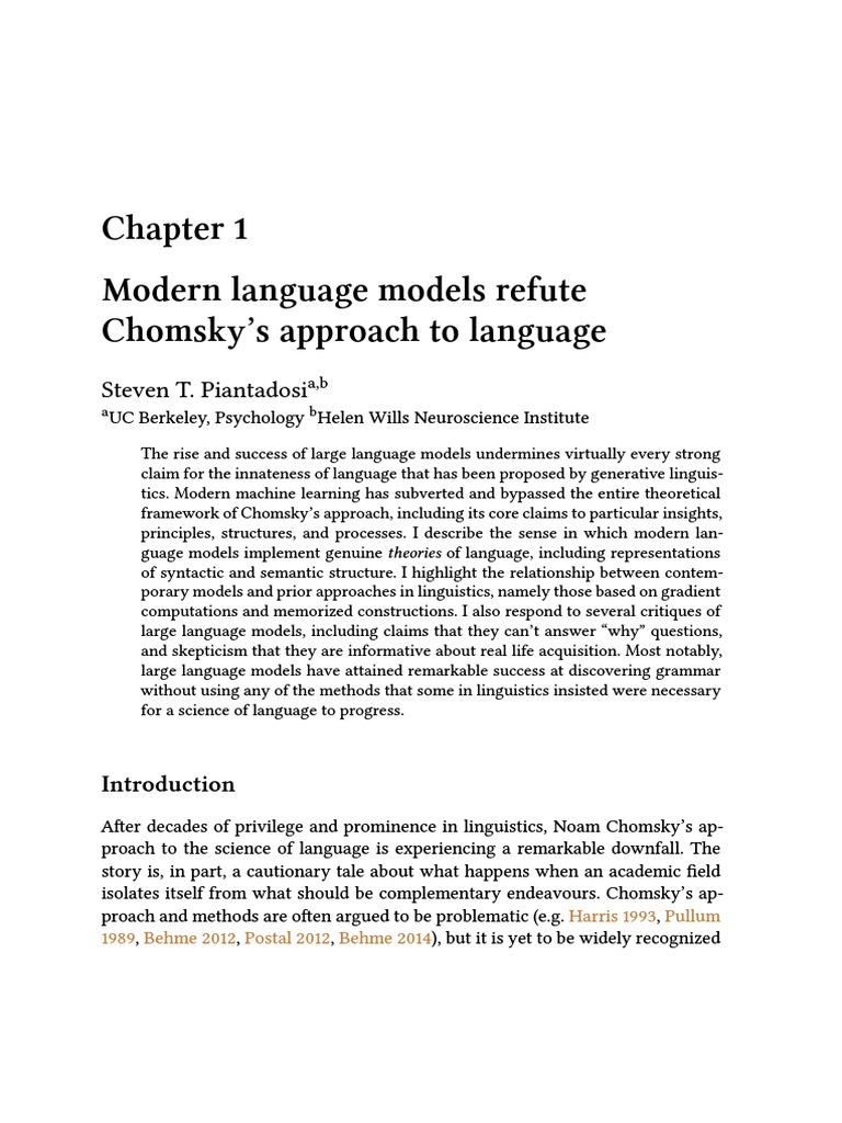Modern Language Models Refute Chomsky's Approach To Language | PDF | Syntax | Linguistics