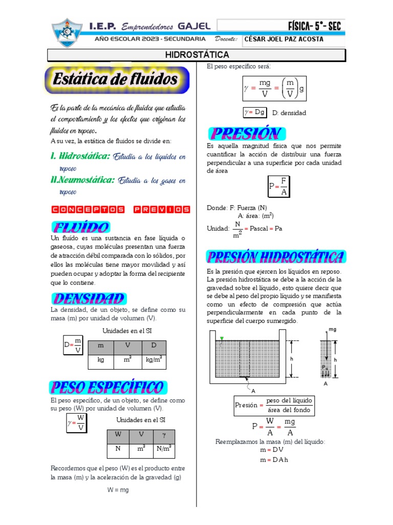 HIDROSTÁTICA | PDF | Presión | Líquidos