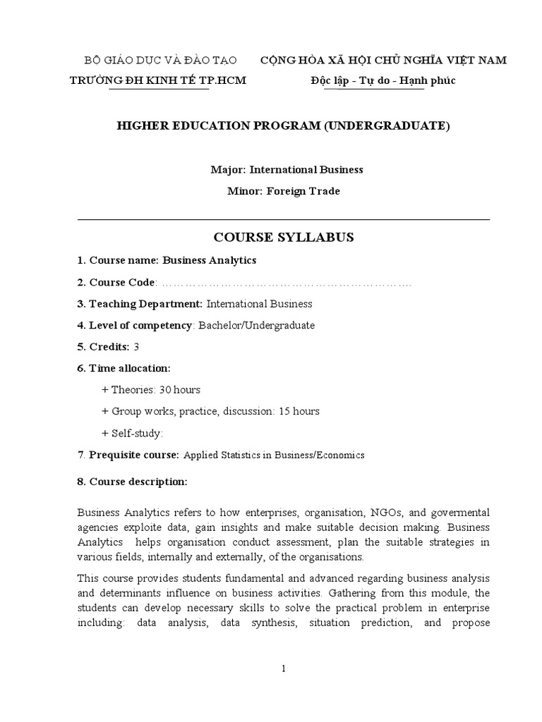 Business Analytics Course Syllabus | PDF | Analytics | Predictive Analytics