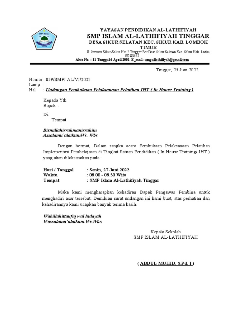 Surat Undangan Pengawas Pembina | PDF