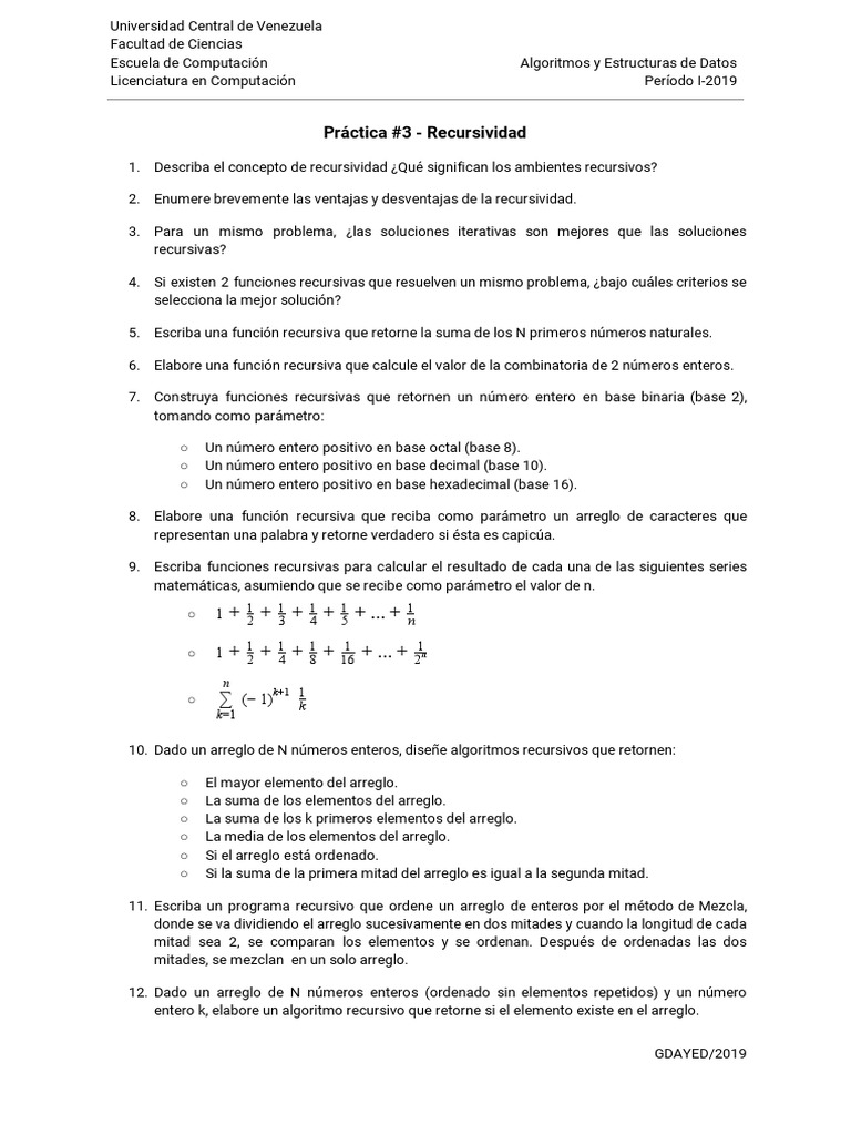 Práctica sobre Recursividad en Programación | PDF | Multiplicación ...