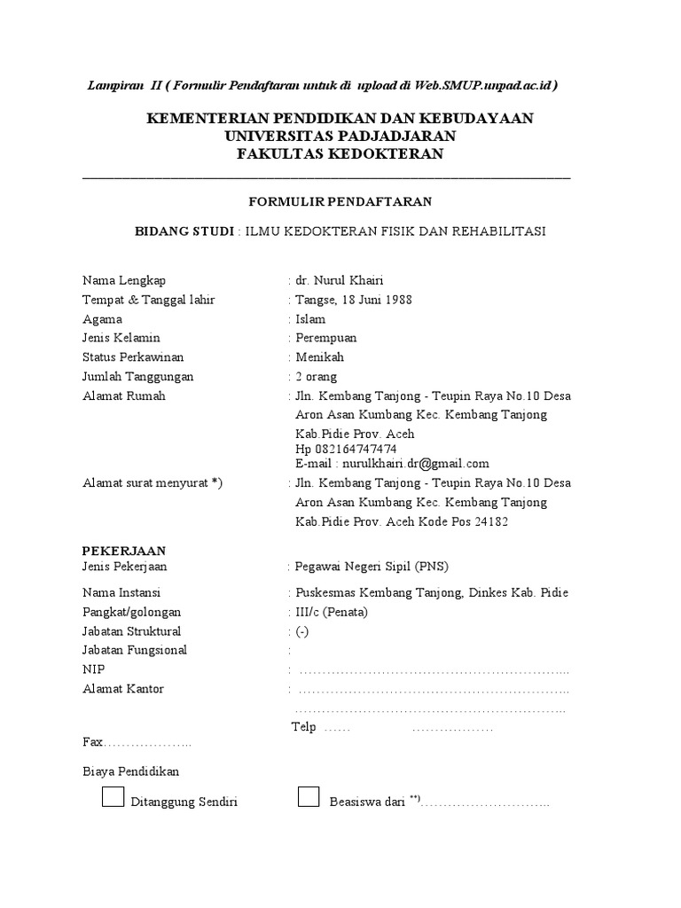 Formulir Pendaftaran Ilmu Kedokteran | PDF