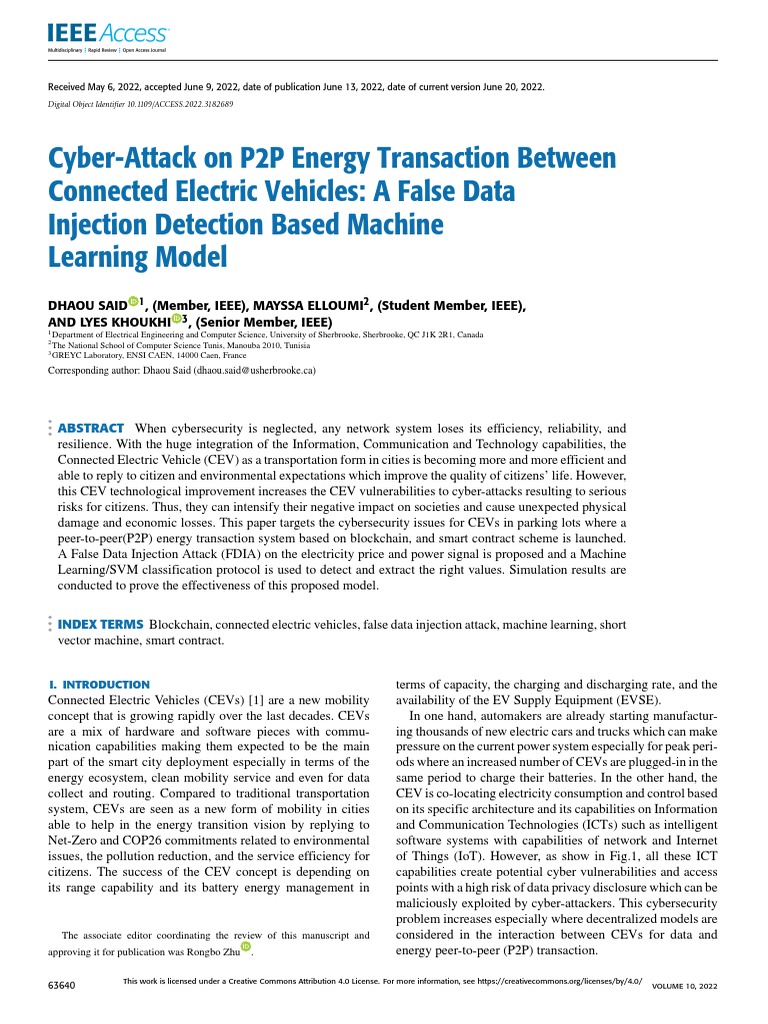 Cyber Attack On P2p Energy Transaction Between Connected Electric Vehicles A False Data