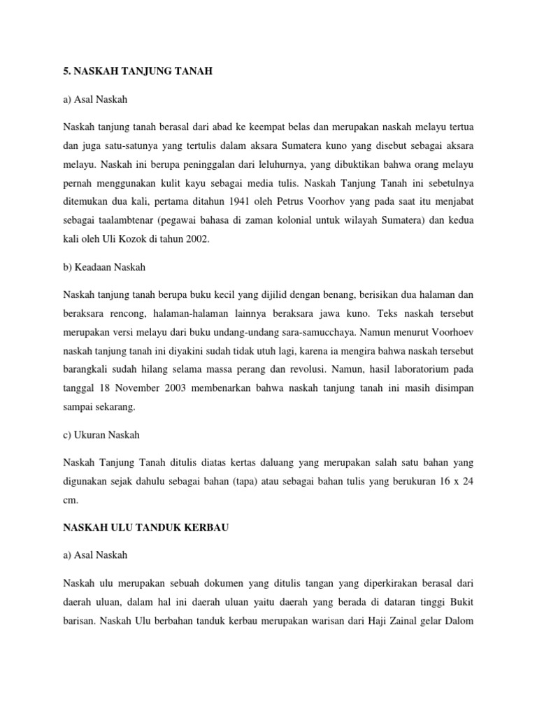 Naskah Tanjung Tanah: Sejarah dan Keadaan | PDF