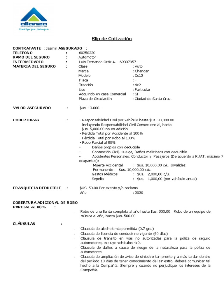 Slip de Cotización | PDF | Seguro