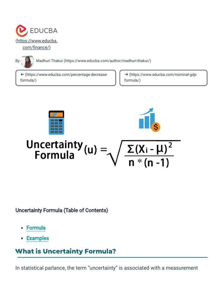 Uncertainty Formula - Calculation (Examples With Excel Template) | PDF ...