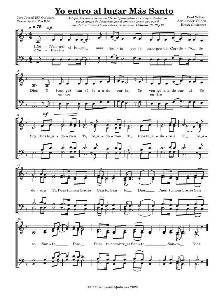 Yo Entro Al Lugar Mas Santo Coro Juvenil IEP Quilicura | PDF | Teología ...