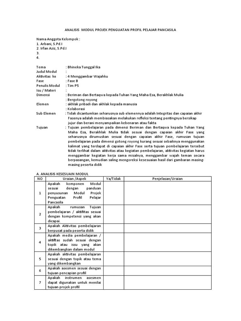 Lembar Telaah Modul P5 | PDF