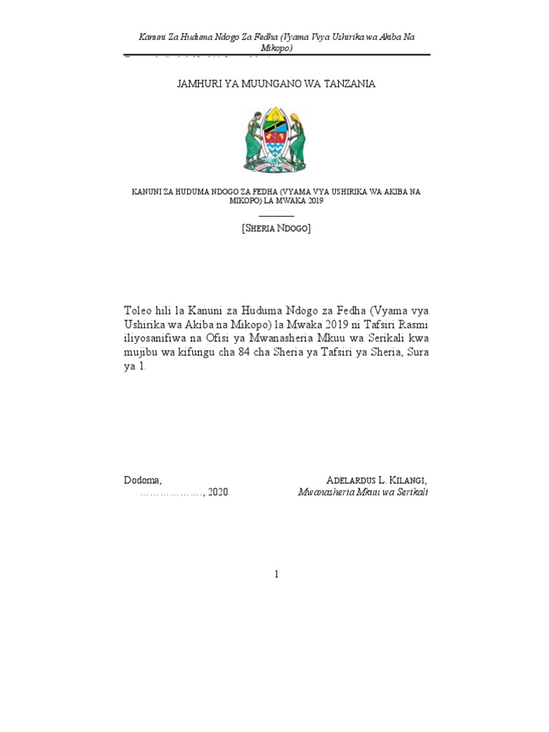 Sheria Ndogo Ya Fedha 2018 | PDF