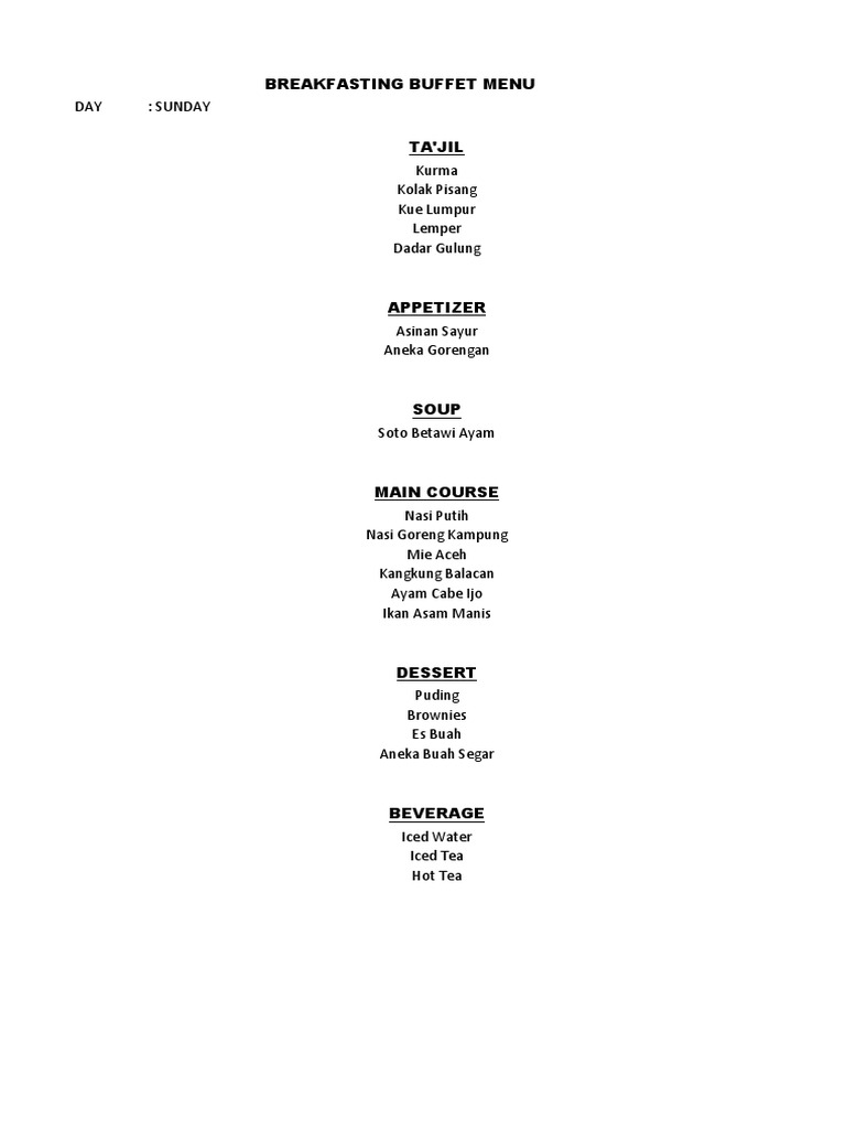 Breakfasting Daily Buffet Menu Rotation | PDF | Convenience Food | Cuisine