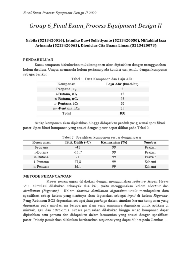PROJECT UAS PERANCANGAN ALAT PROSES II | PDF