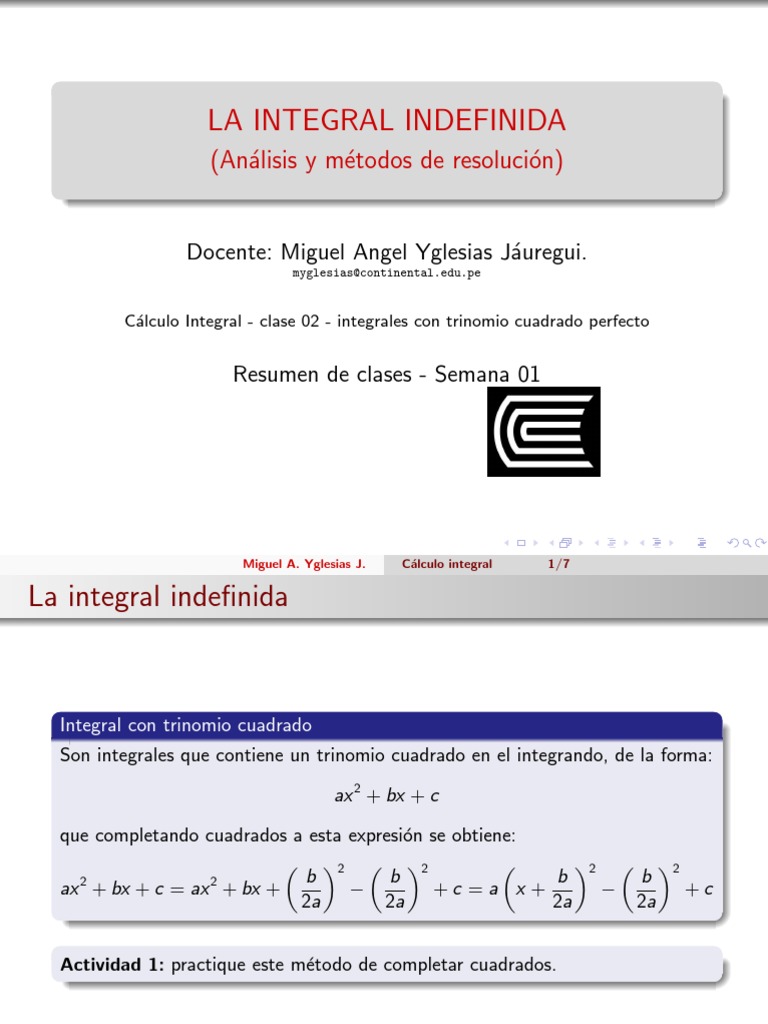 Clase 02-Integrales Con Trinomio Cuadrado | PDF | Integral | Álgebra