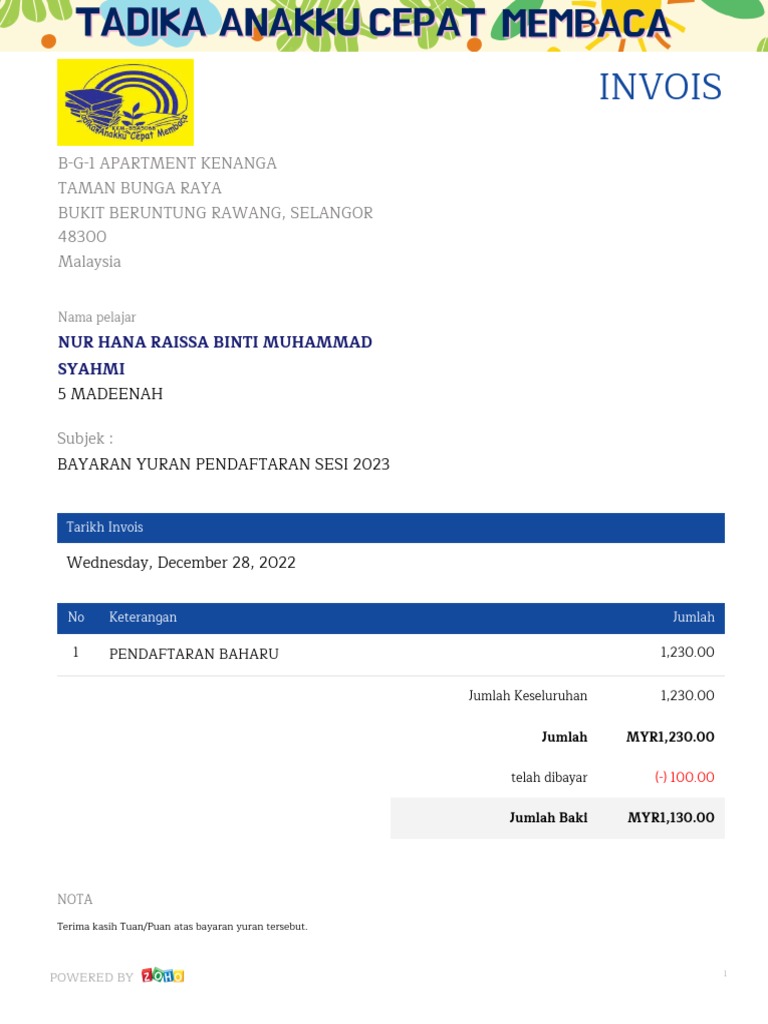 Invois: B-G-1 Apartment Kenanga Taman Bunga Raya Bukit Beruntung Rawang ...