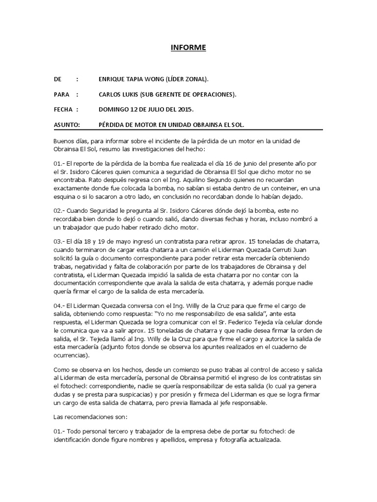 Informe Obrainsa El Sol | PDF