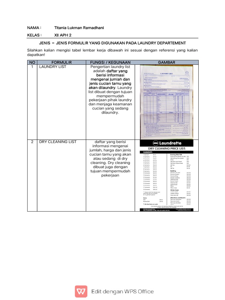 Formulir Laundry | PDF