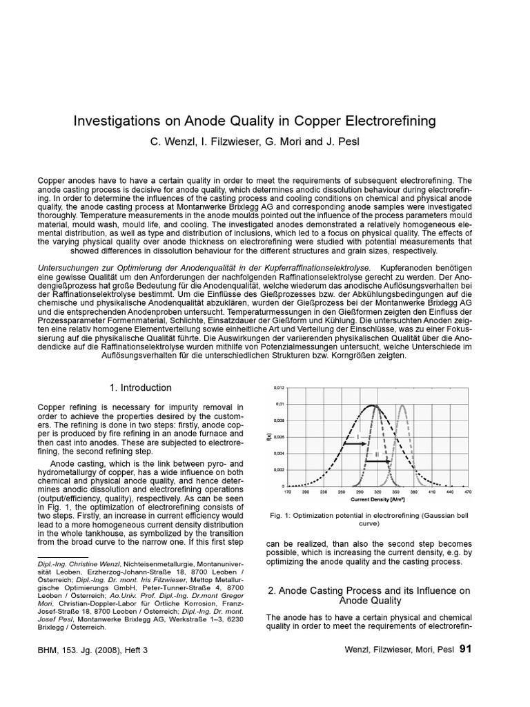 Investigations On Anode Quality in Copper Electrorefining: C. Wenzl, I ...