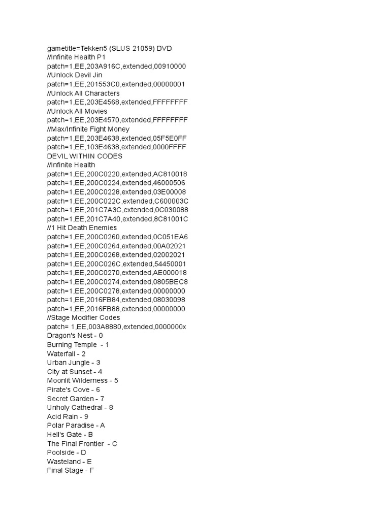 Tekken 5 PS2 Cheat Codes Guide | PDF