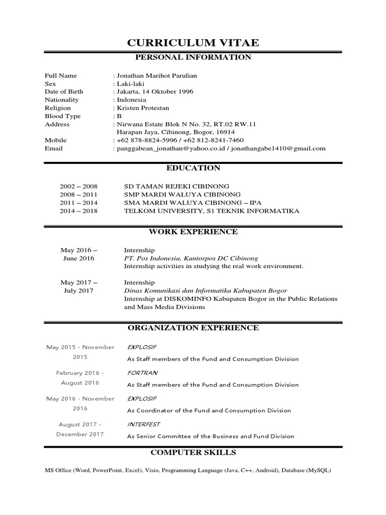 CV Jonathan Parulian | PDF