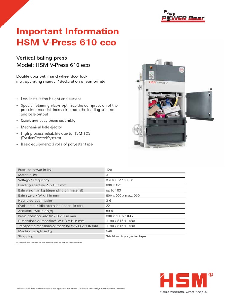 Important Information HSM V-Press 610 Eco | PDF | Power Supply | Manufactured Goods