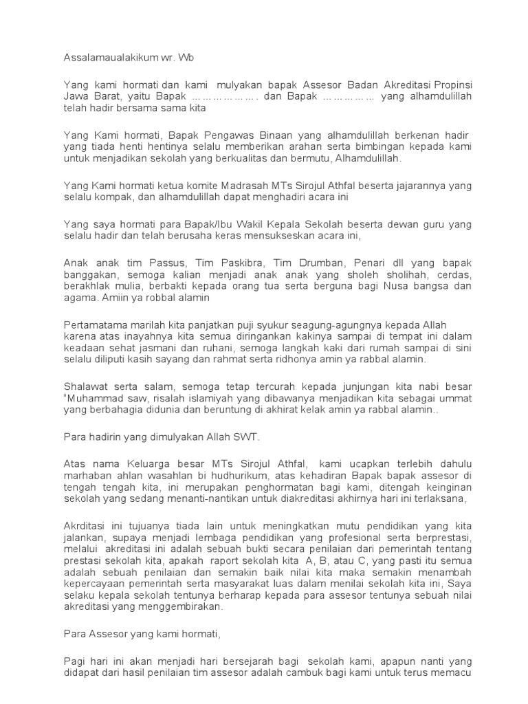 Sambutan Kepala Madrasah | PDF