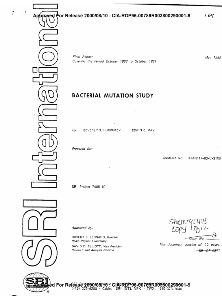 Bacterial Mutation Study-Cia-Rdp96-00789r003800290001-9 | PDF