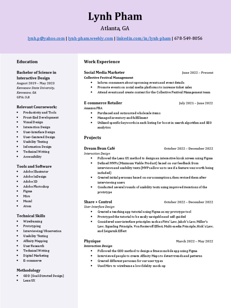 Lynh Pham Resume | PDF | Usability | Communication