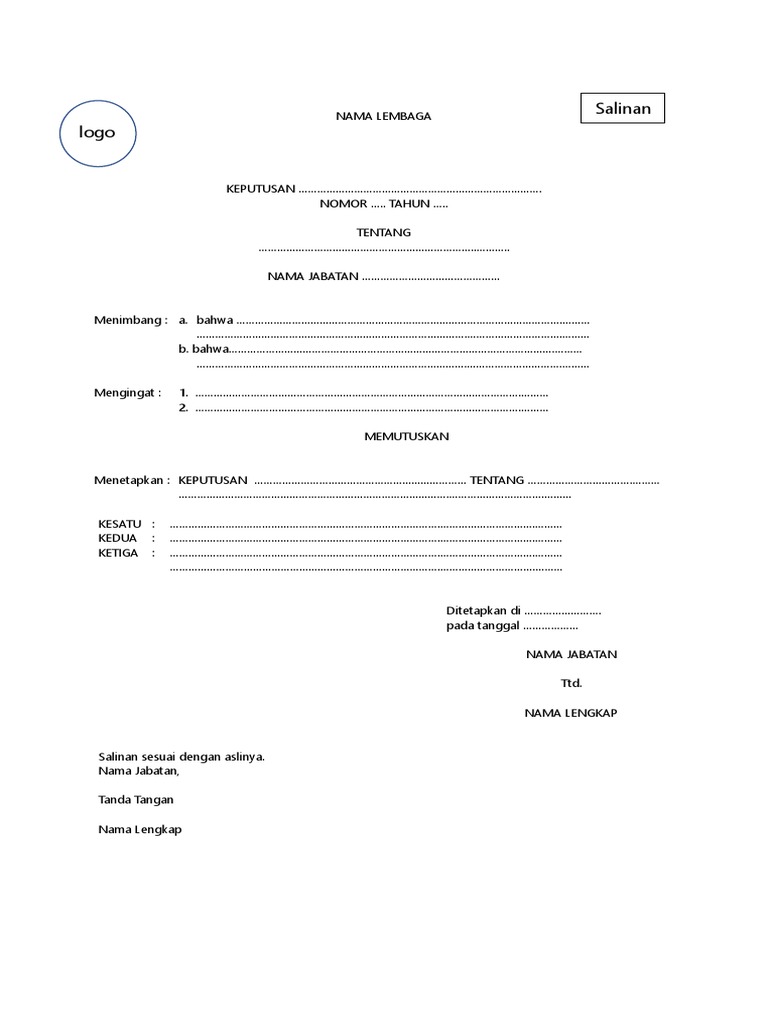 Format Susunan Dan Bentuk Salinan Keputusan | PDF