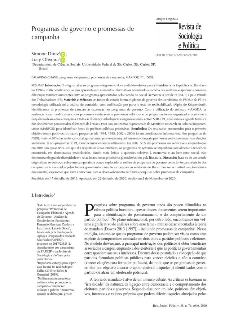 Programas de Governo e Promessas de Campanha: Simone Diniz, Lucy Oliveira | PDF | Partidos ...