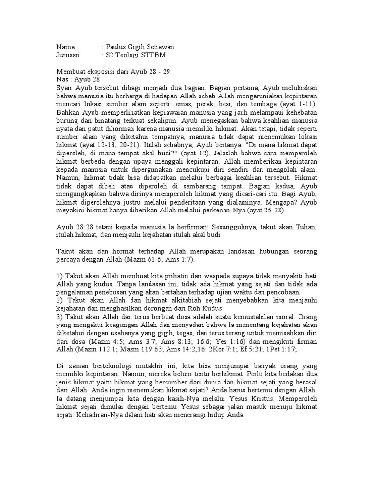 Eksposisi Ayub 28-29 | PDF