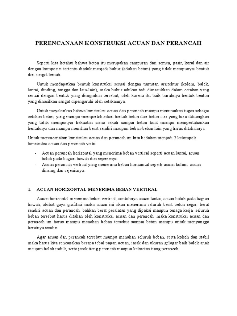 Perencanaan Acuan dan Perancah Konstruksi | PDF