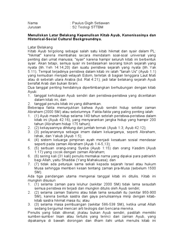Latar Belakang Kitab Ayub dan Penulisnya | PDF