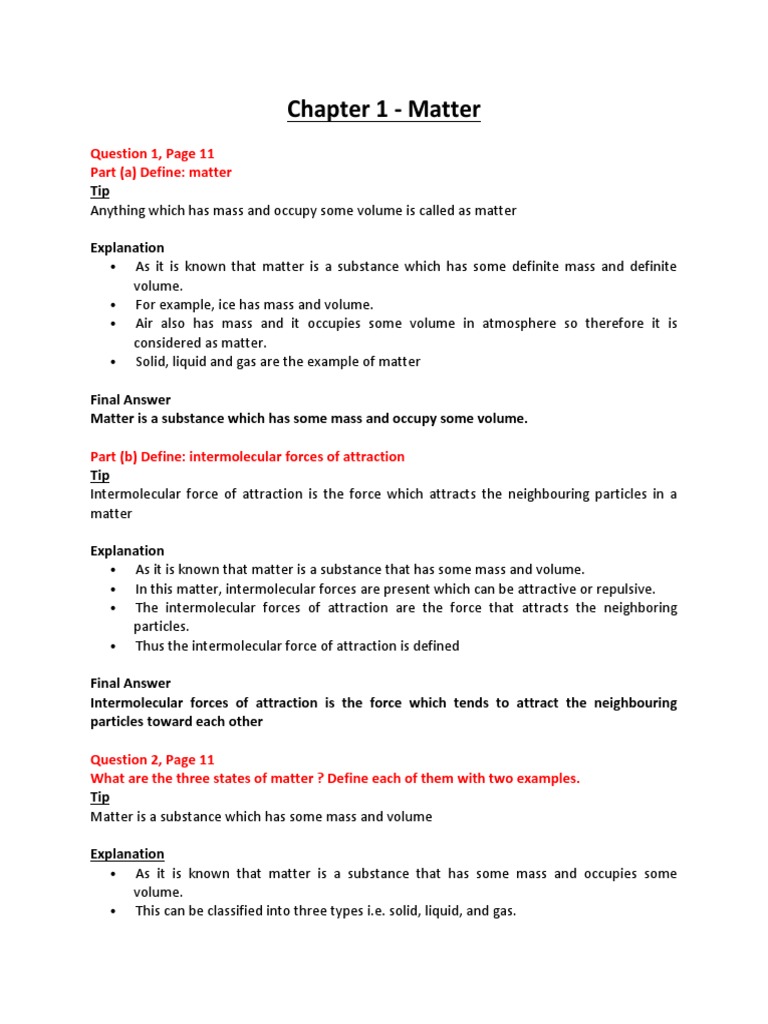 Chapter 1 - Matter - Chem - ICSE - Class 8 | PDF | Matter | Gases