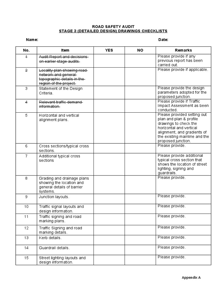 Stage 3 Drawing Checklist | PDF | Road | Road Infrastructure
