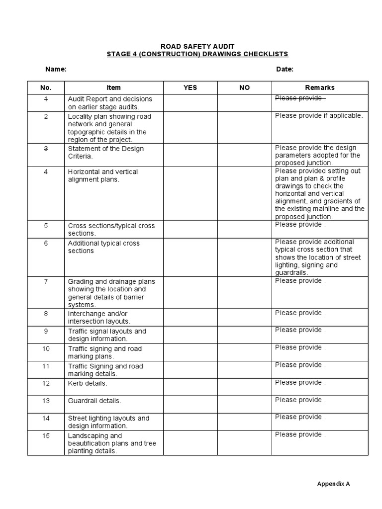 Road Safety Audit Stage 4 Checklist | PDF | Road | Road Infrastructure