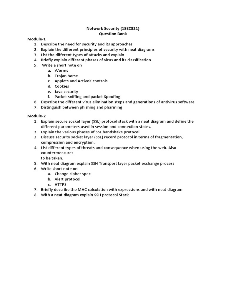 Network Security (18EC821) Question Bank Module-1 | PDF